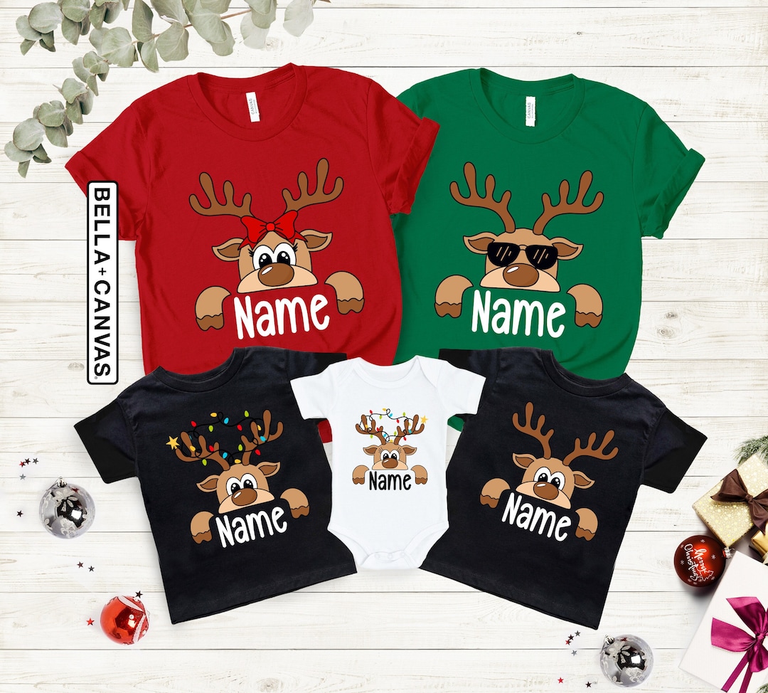 Reindeer Family Christmas Shirt, Custom Family Name Pajamas ...