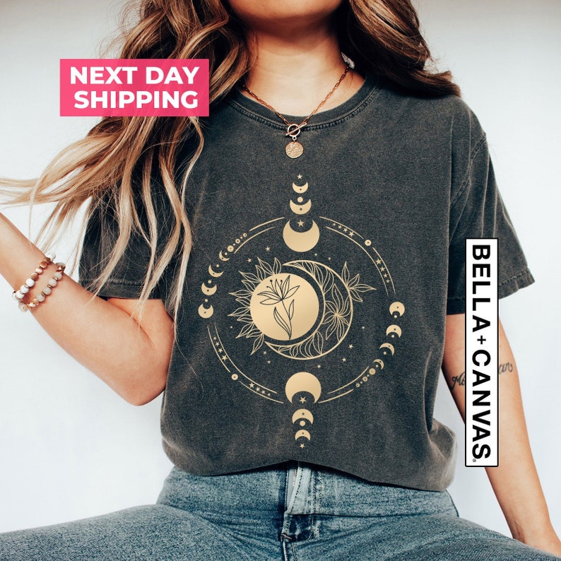 Mystic Moon and Sun Shirt, Moon Phase T-shirt, Boho Vintage Moon Shirt ...