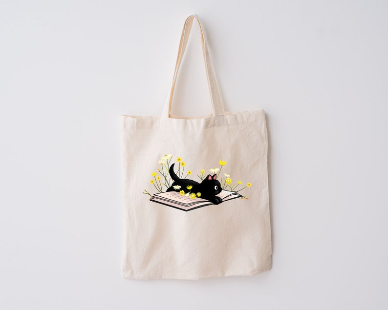 Cat Book Tote Bag, Books Tote Bag, Read Books Tote Bag, Cat Lover Tote ...