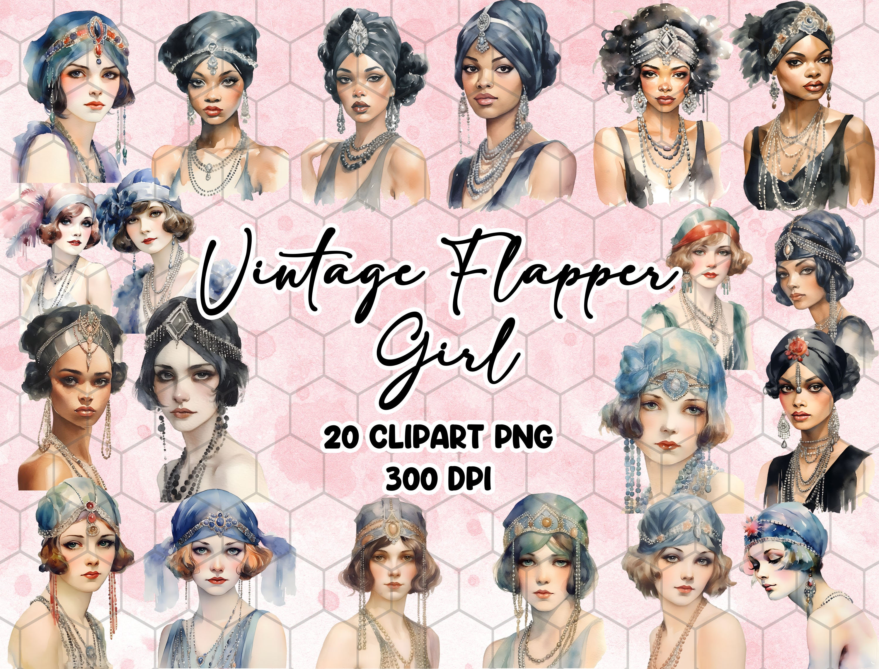 Watercolor Vintage Flapper Girl Clipart 1920s PNG 1920s - Etsy