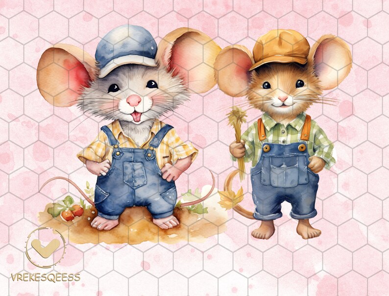 Watercolor Vintage Farm Mice Clipart Farm Mouse PNG Vintage - Etsy