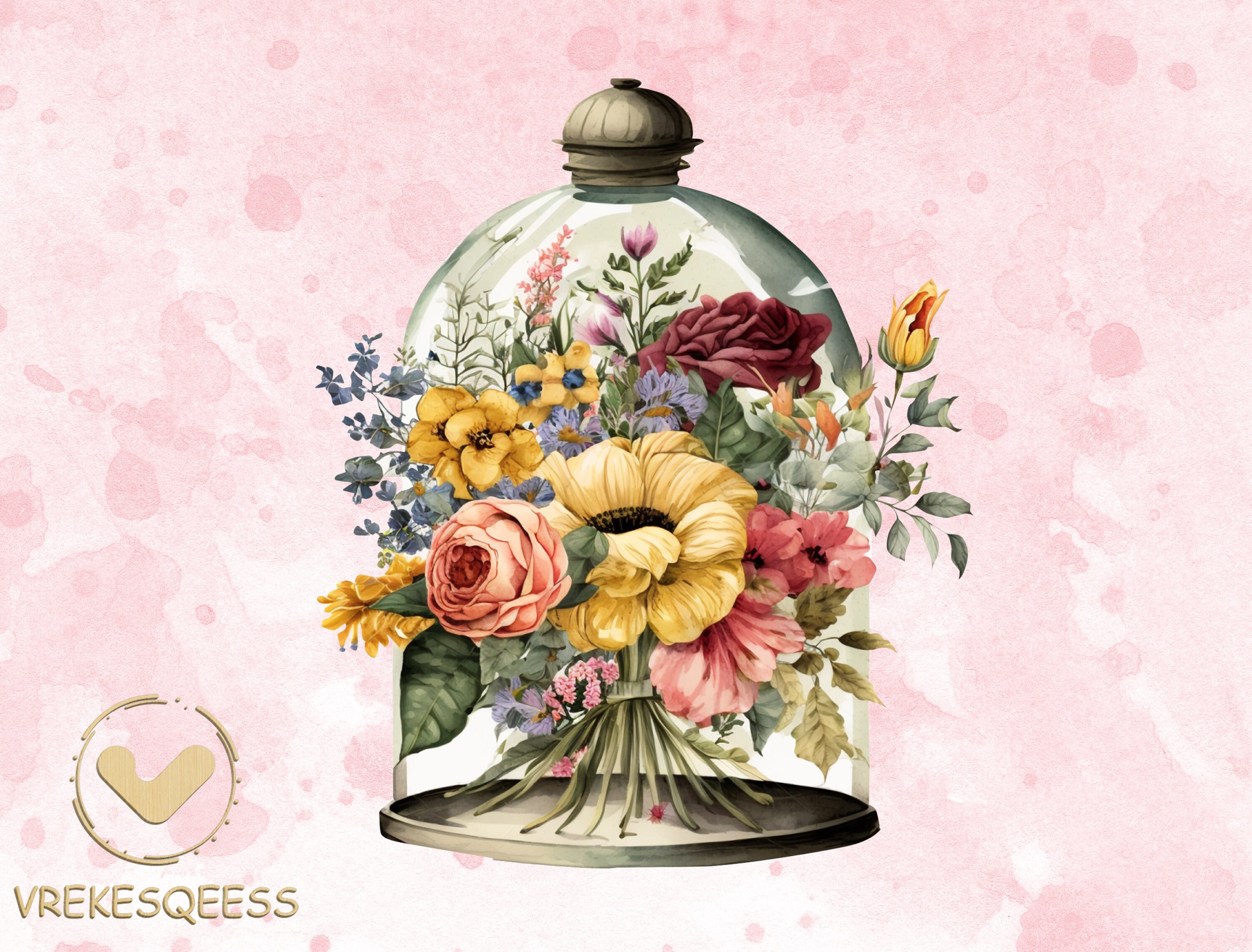 Watercolor Floral Bell Jar Clipart PNG floral Bell Jar - Etsy Australia