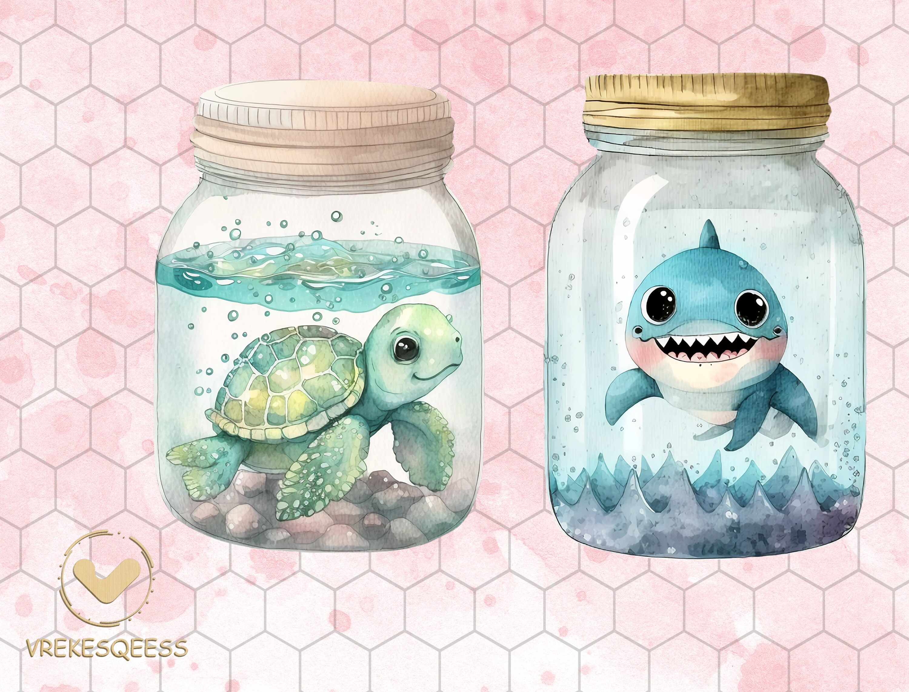 Watercolor Sea Creature Jars Clipart Sea Creature Jars PNG - Etsy