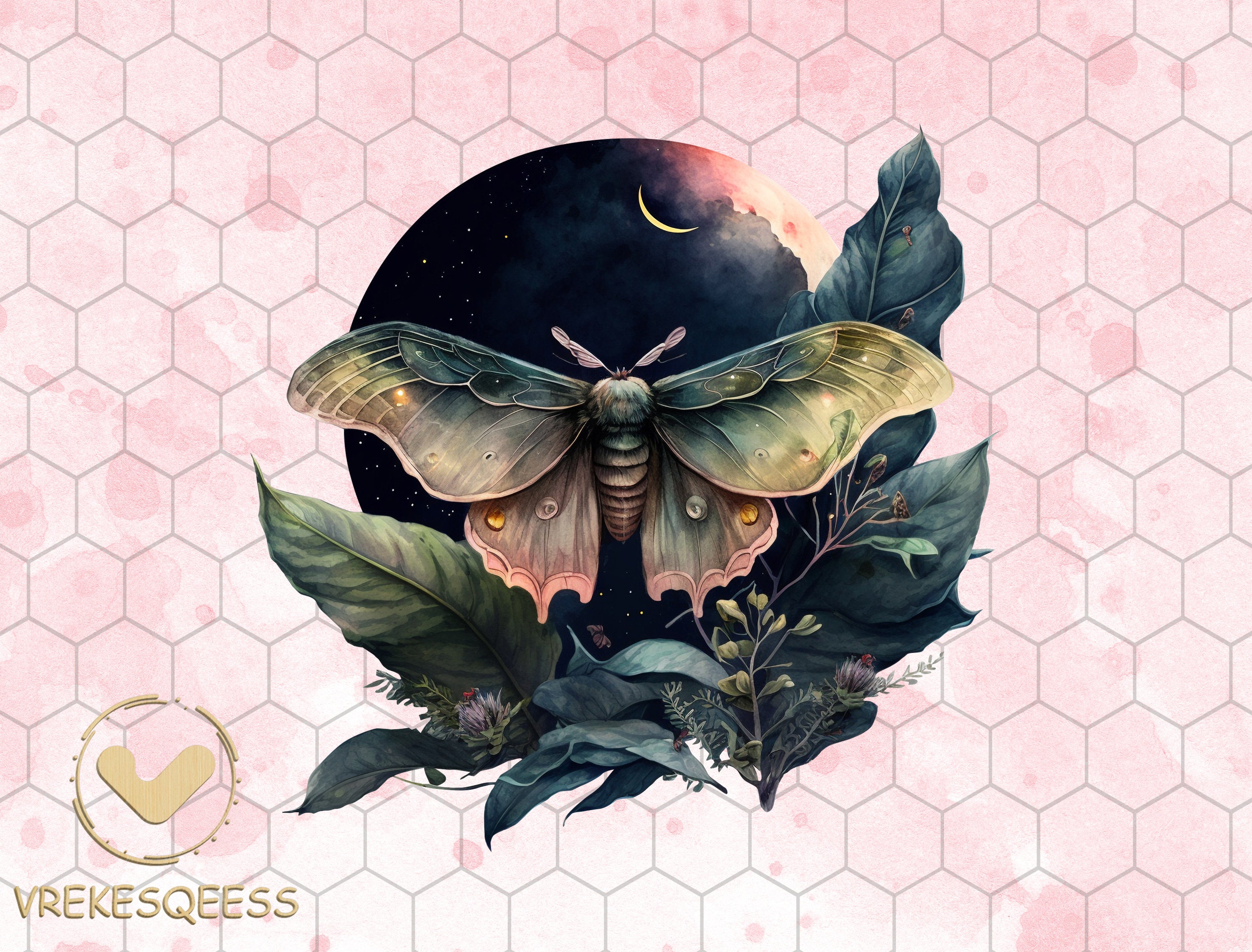 Watercolor Lunar Moths Clipart Lunar Moths PNG Mystical - Etsy