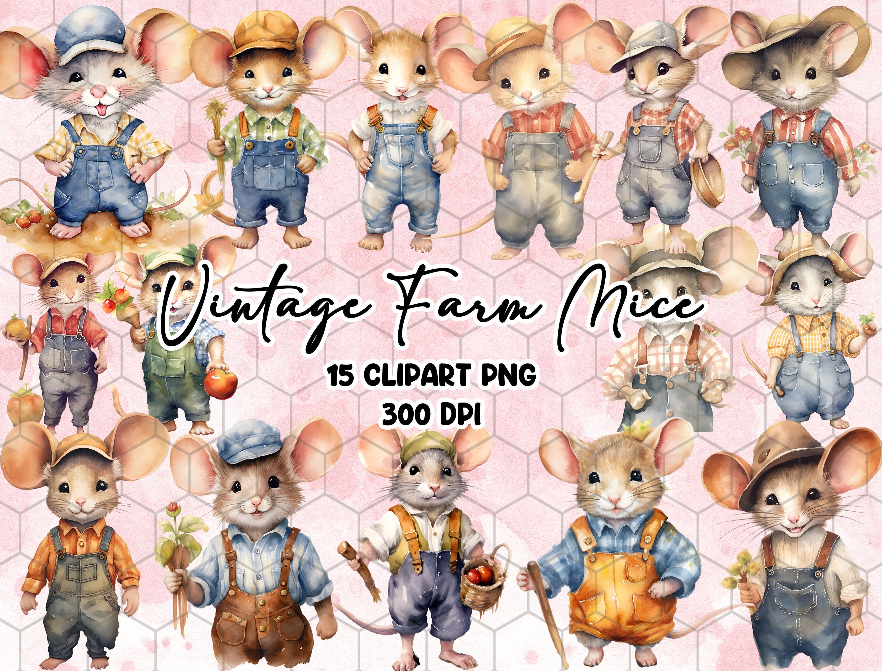 Watercolor Vintage Farm Mice Clipart Farm Mouse PNG Vintage - Etsy