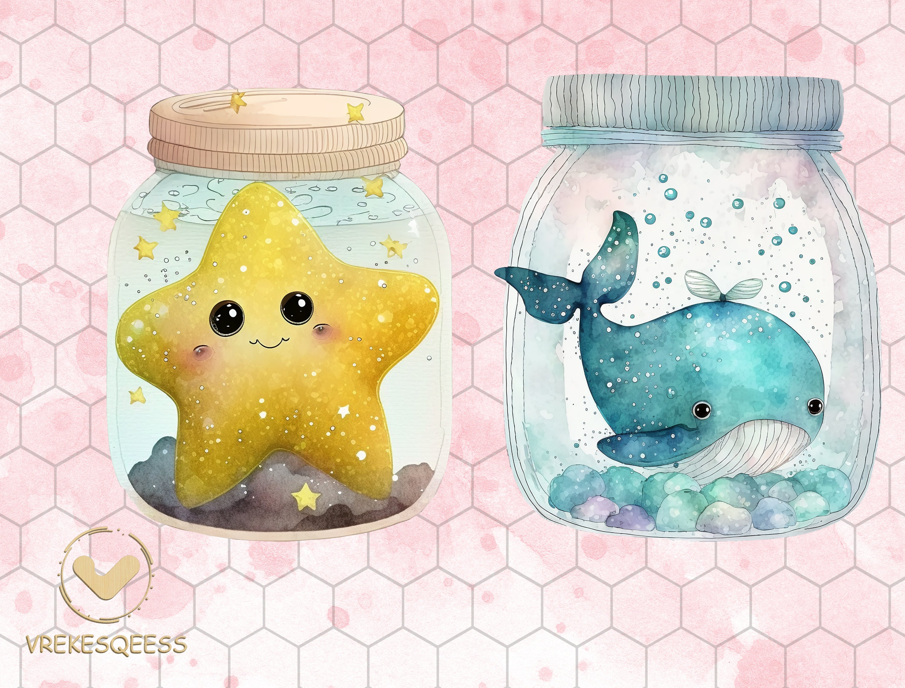 Watercolor Sea Creature Jars Clipart Sea Creature Jars PNG - Etsy