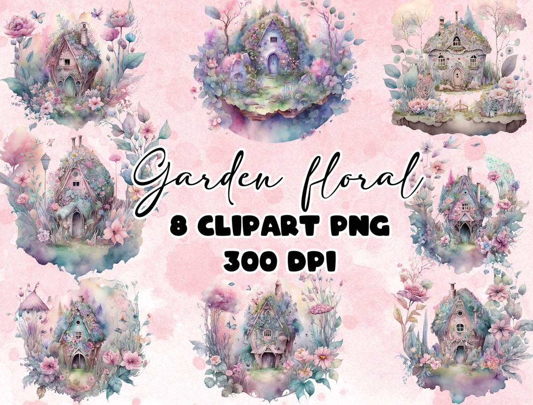 Watercolor Fairy Garden Clipart Garden Floral PNG Fantasy - Etsy