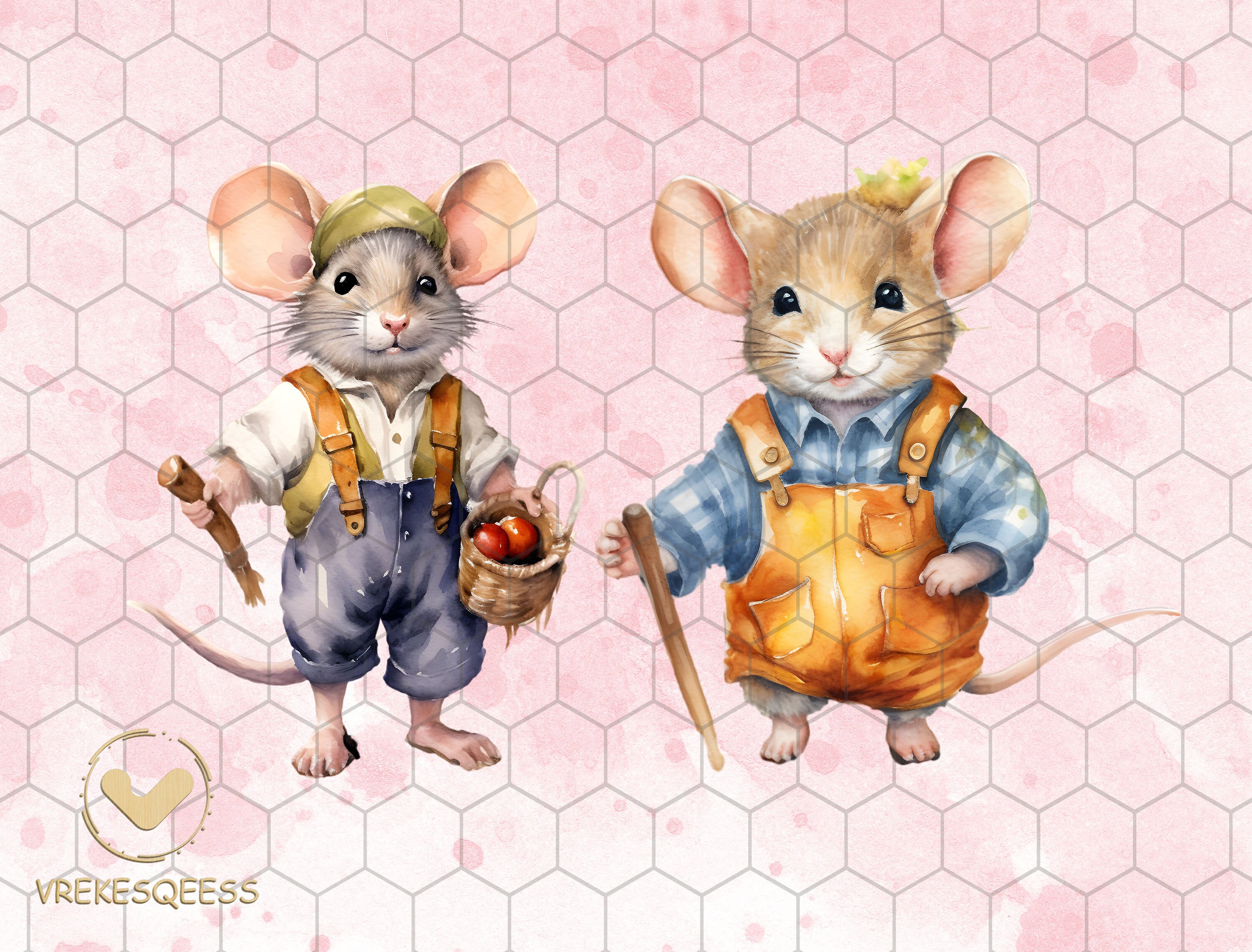 Watercolor Vintage Farm Mice Clipart Farm Mouse PNG Vintage - Etsy