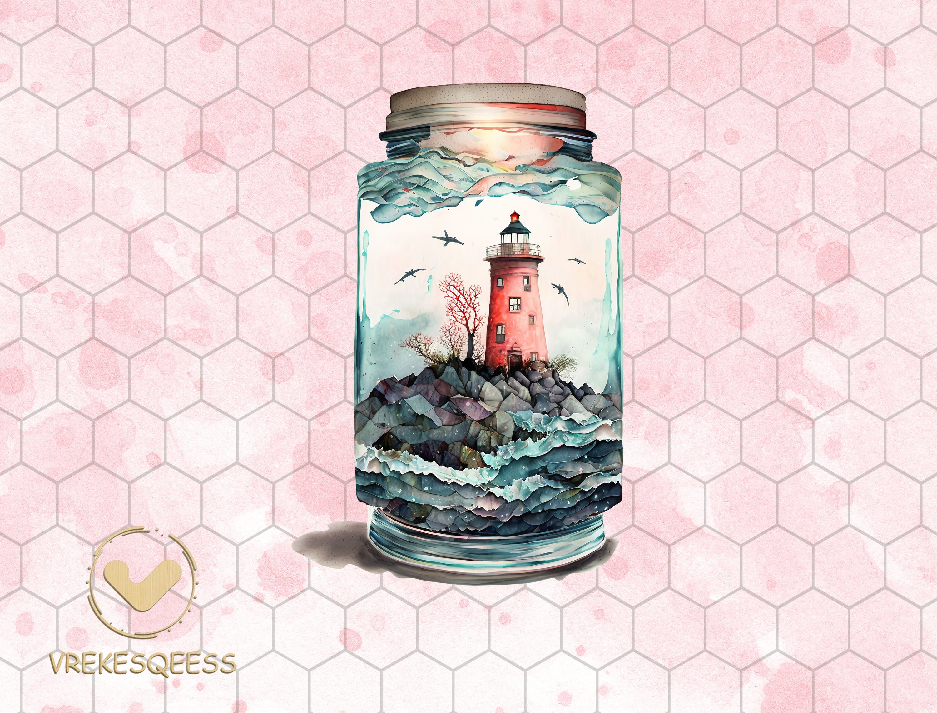 Watercolor Lighthouse Jars Clipart Magic Fantasy PNG - Etsy