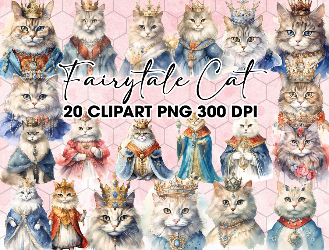 Watercolour Fairytale Cat Clipart Princess Cat PNG Cat - Etsy