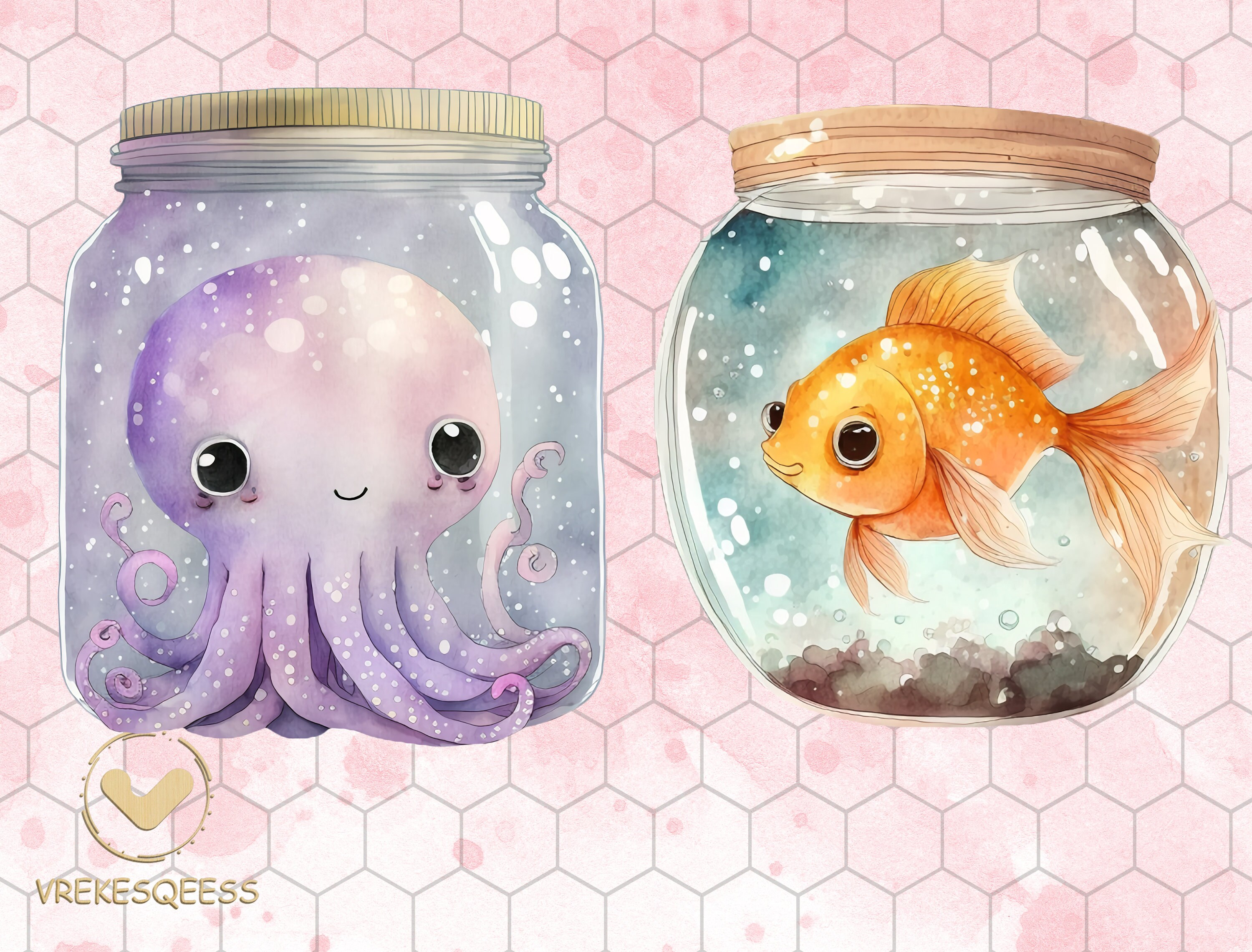 Watercolor Sea Creature Jars Clipart Sea Creature Jars PNG - Etsy