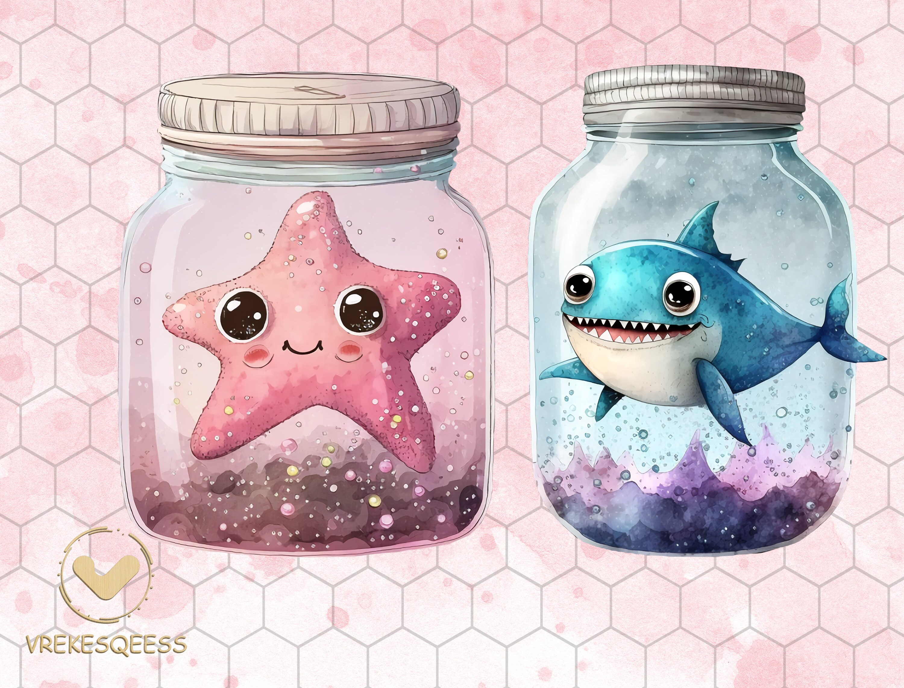 Watercolor Sea Creature Jars Clipart Sea Creature Jars PNG - Etsy