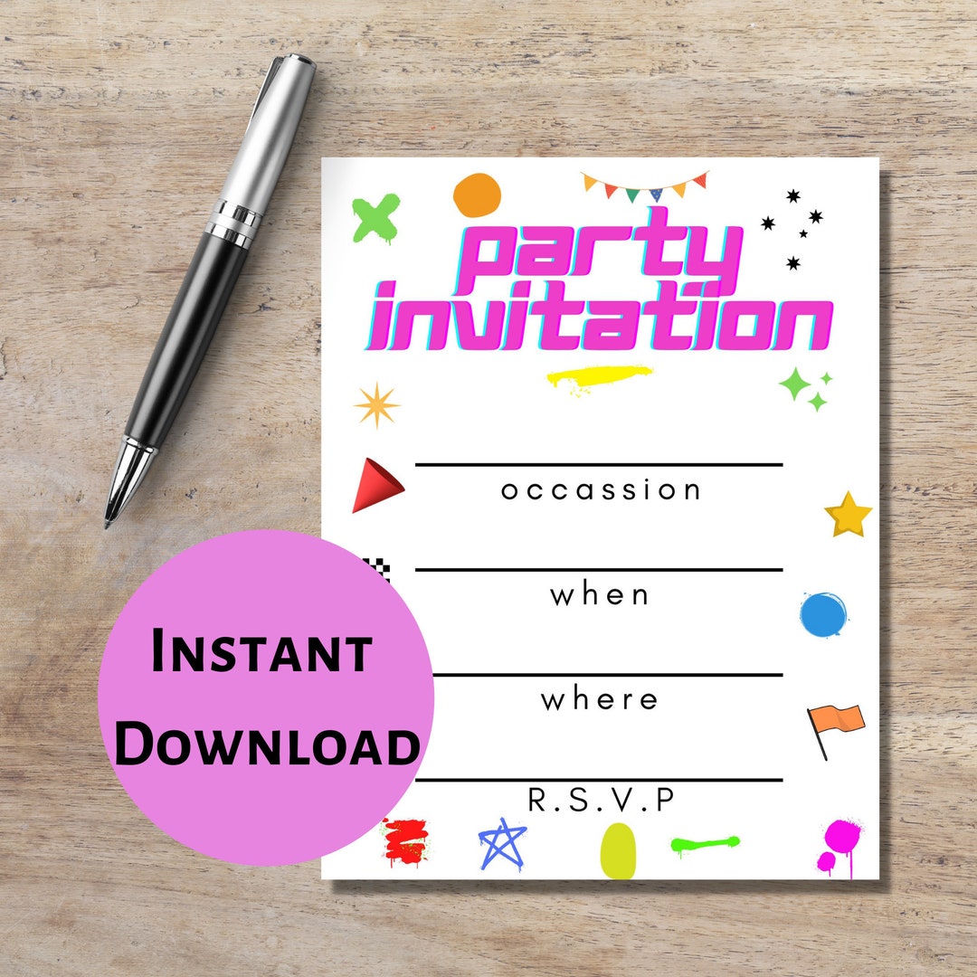 Party Invitation | Kids Party Invitation | Blank Party Invitation ...