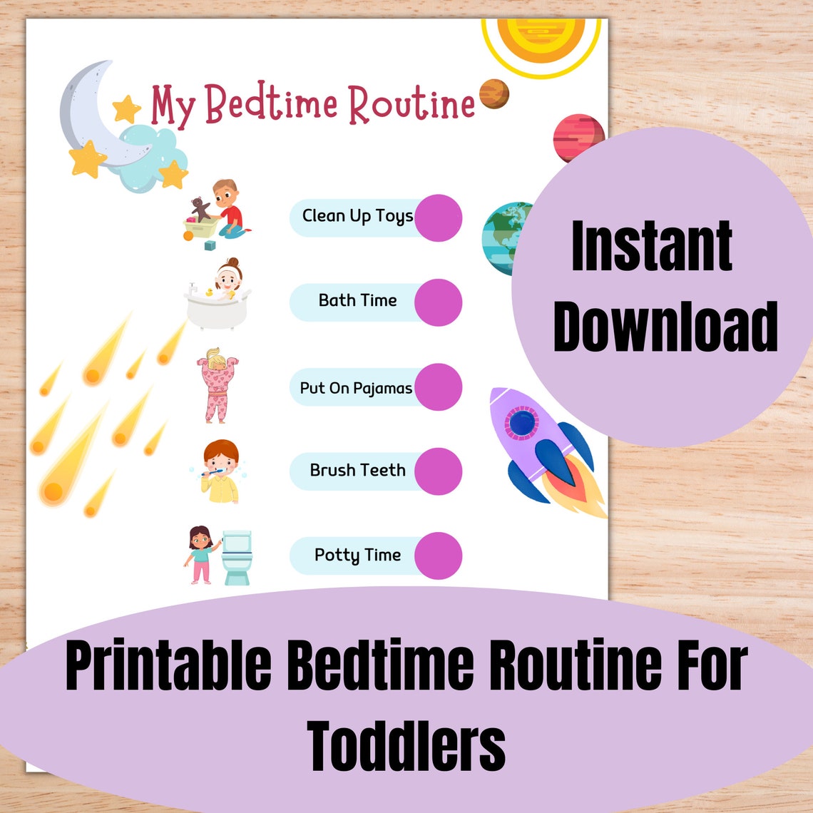 Printable Bedtime Routine Checklist for Toddlers, Instant Download PDF ...