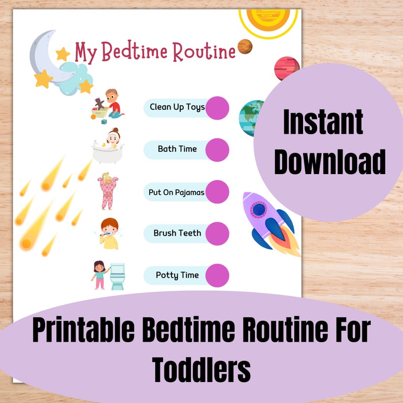 Printable Bedtime Routine Checklist for Toddlers, Instant Download PDF ...