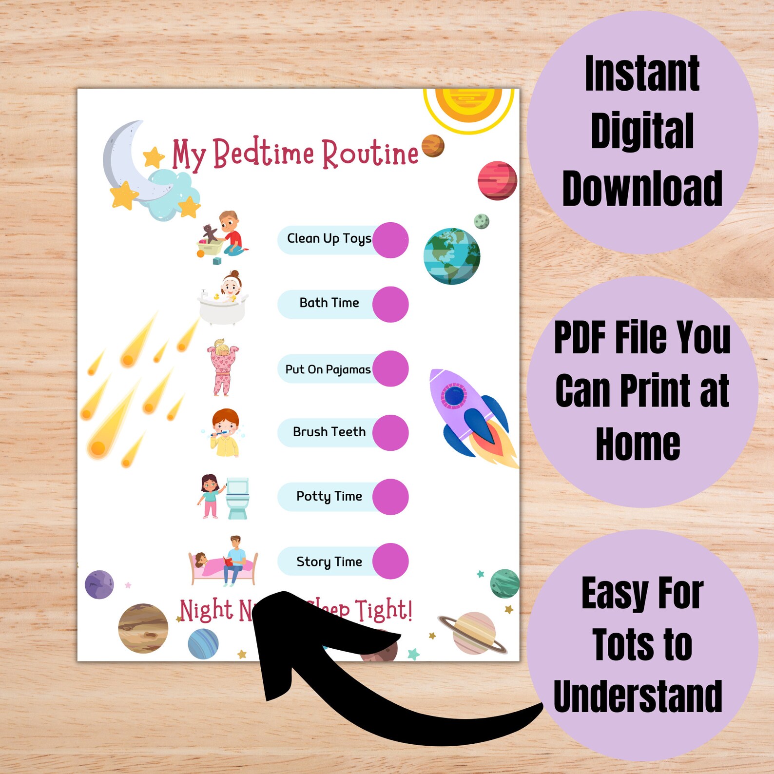 Printable Bedtime Routine Checklist for Toddlers, Instant Download PDF ...