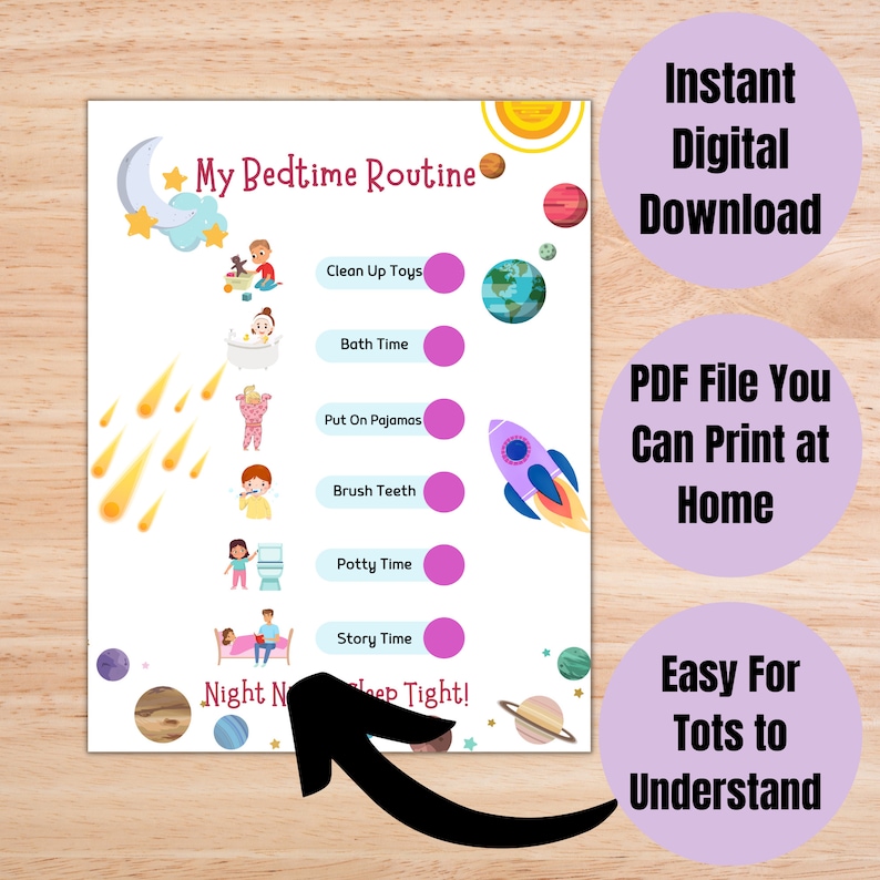 Printable Bedtime Routine Checklist for Toddlers, Instant Download PDF ...
