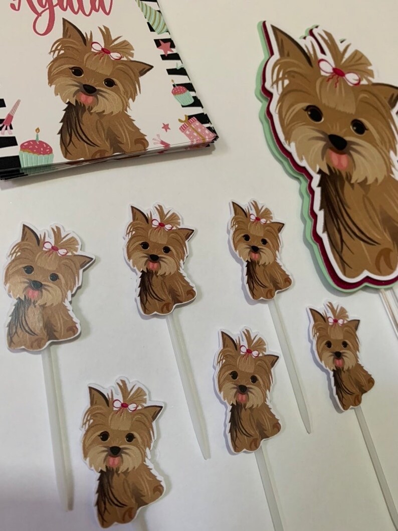 Yorkie Party Dog Birthday, Digital File, Custom Poster, Sticker, Cake ...