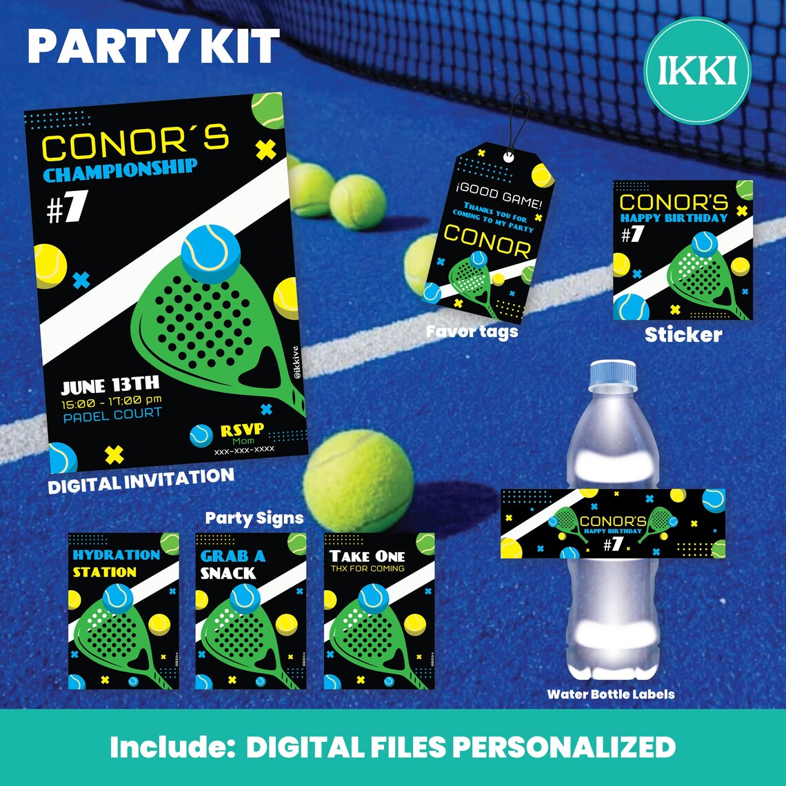 Padel Birthday Invitation, Kit Padel Party, Water Bottle Labels, Favor ...