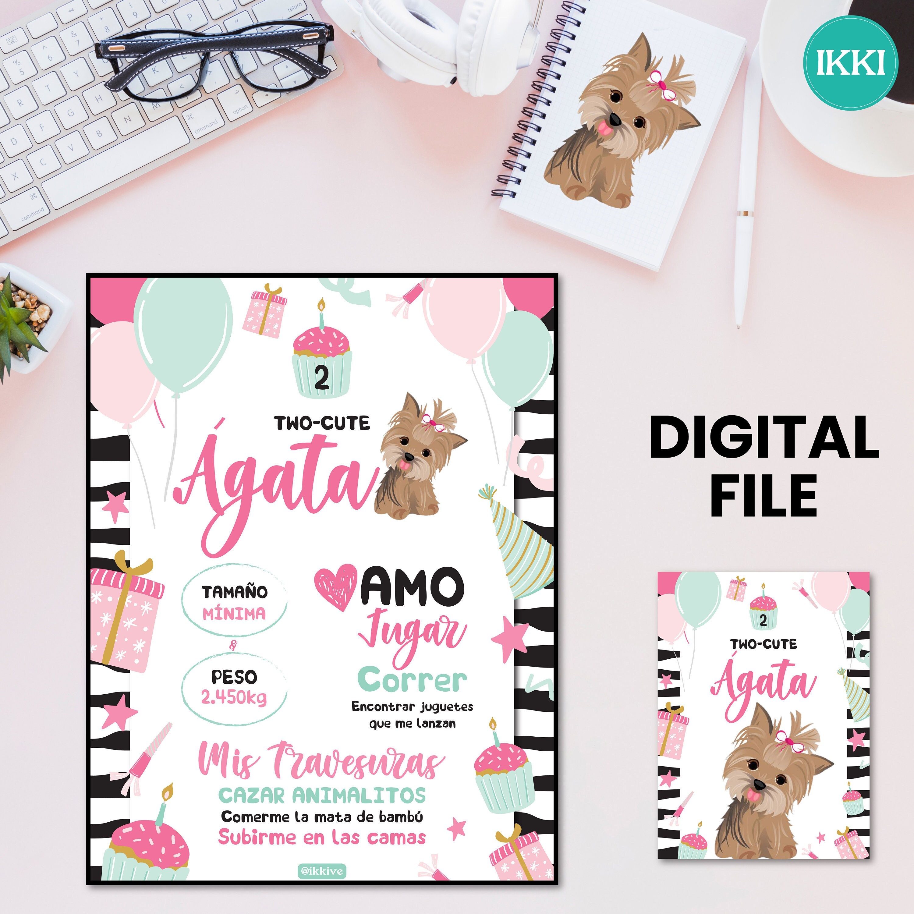 Yorkie Party Dog Birthday, Digital File, Custom Poster, Sticker, Cake ...