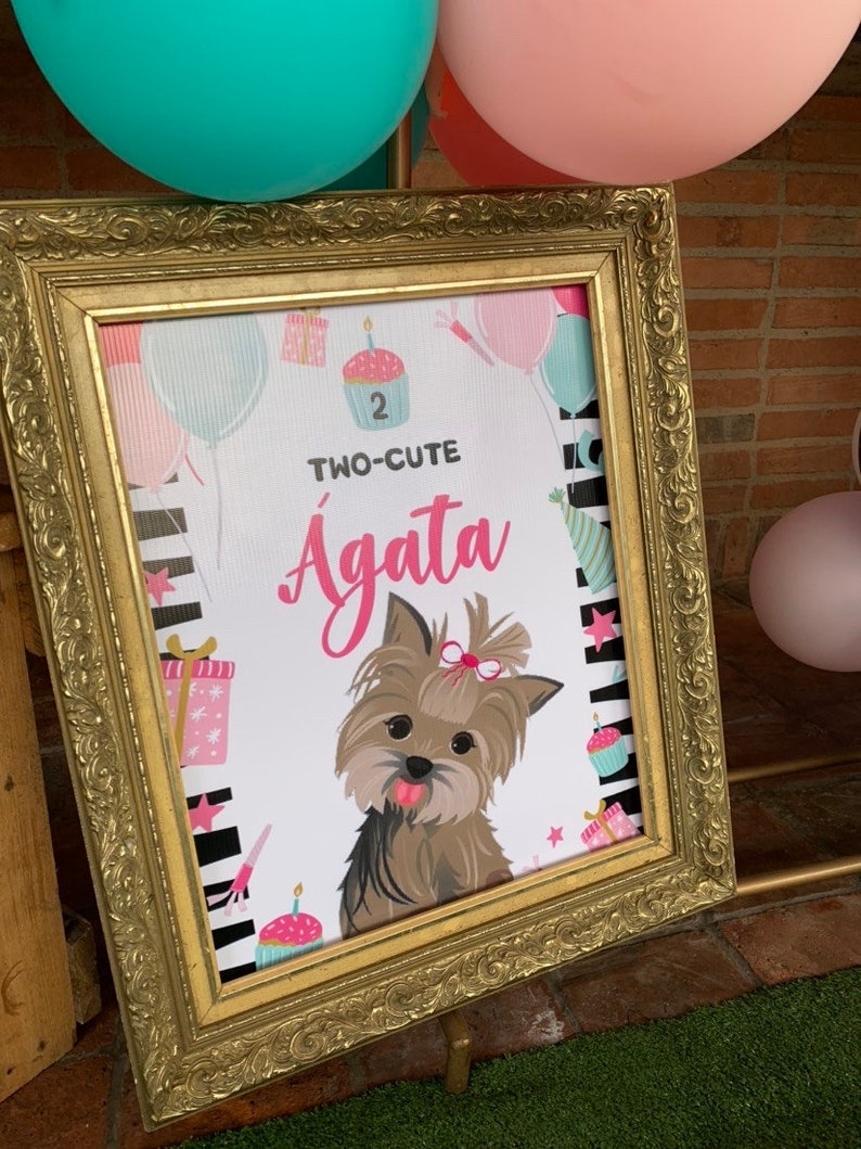 Yorkie Party Dog Birthday, Digital File, Custom Poster, Sticker, Cake ...