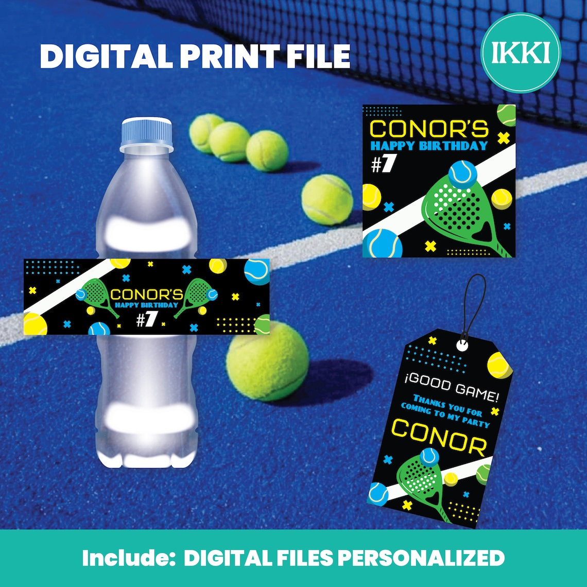 Padel Birthday Invitation, Kit Padel Party, Water Bottle Labels, Favor ...