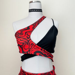 Red and Black Trippy Pixie / Trippy Asymmetrical Top and Skirt Set ...