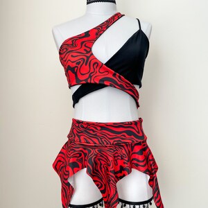 Red and Black Trippy Pixie / Trippy Asymmetrical Top and Skirt Set ...