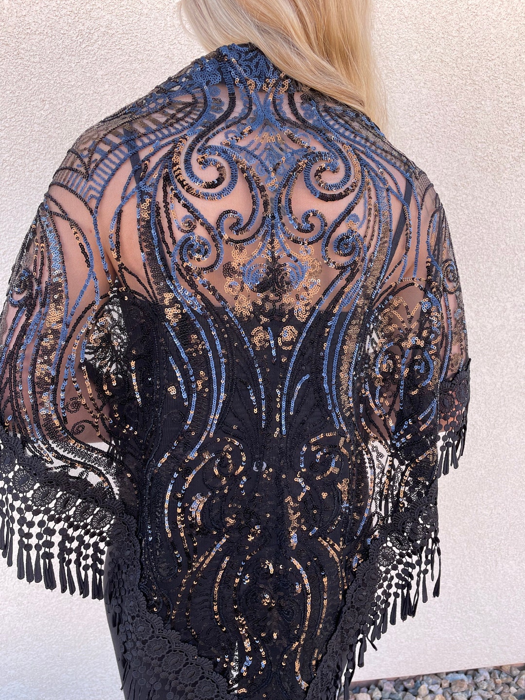 Black Shawl With Sequins / Sparkly Festival Outfit / Fairy Accessories ...