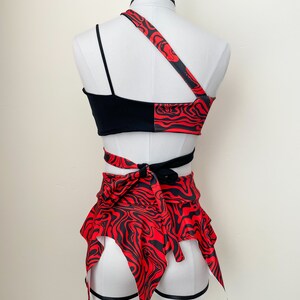 Red and Black Trippy Pixie / Trippy Asymmetrical Top and Skirt Set ...