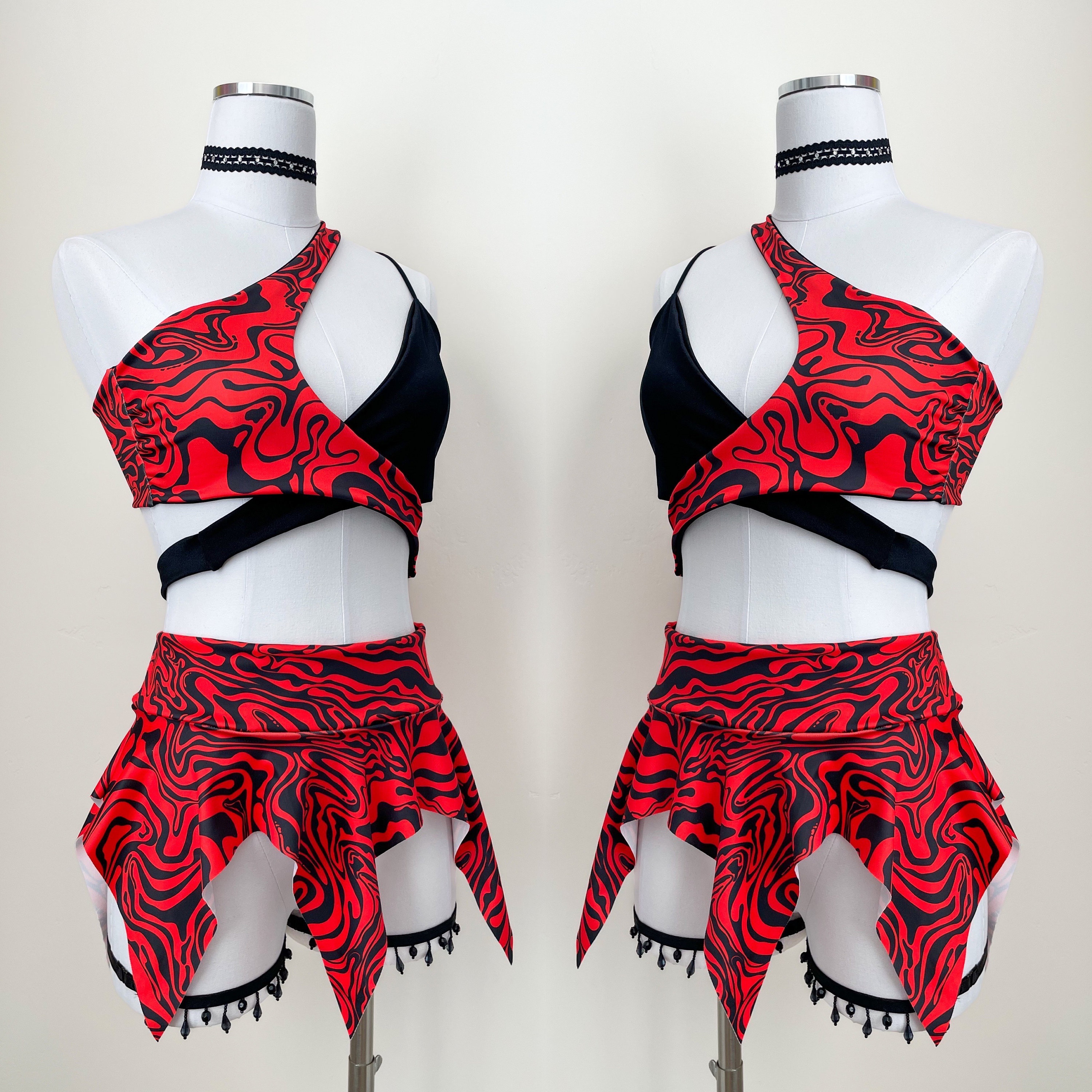 Red and Black Trippy Pixie / Trippy Asymmetrical Top and Skirt - Etsy