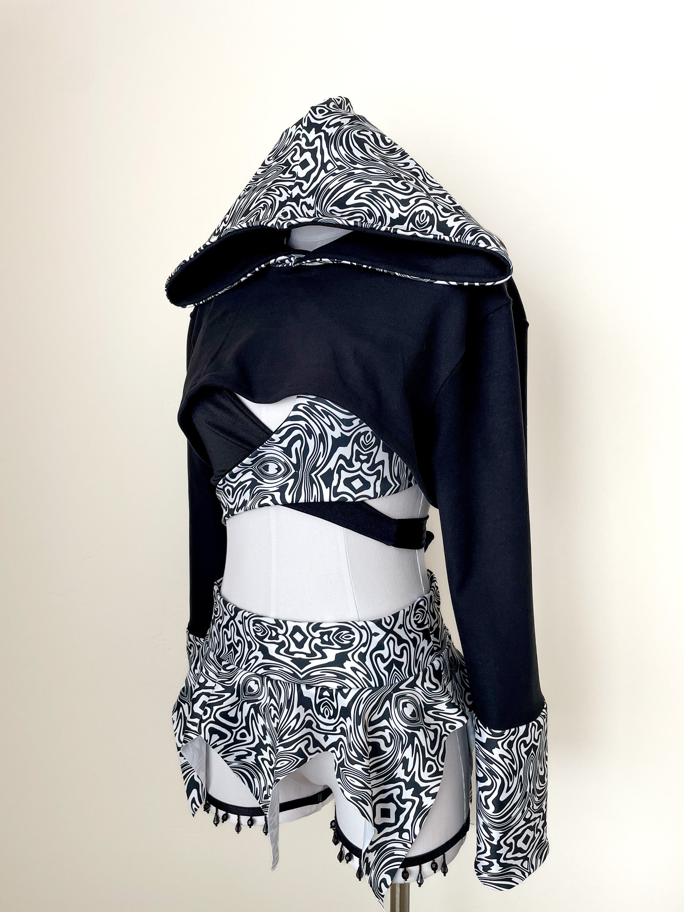 Black and White Trippy Hoodie Shrug / Festival Outfit / Rave - Etsy