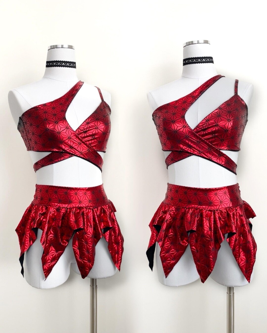 Abstract Red and Black Trippy Pixie / Trippy Asymmetrical Top and Skirt ...