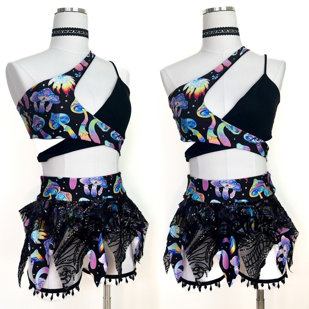 Trippy Mushroom Pixie / Trippy Asymmetrical Top and Skirt Set/ Festival ...
