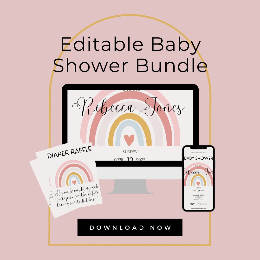 Rainbow Baby Shower BUNDLE, Baby Shower Invitation, Thank You Card ...