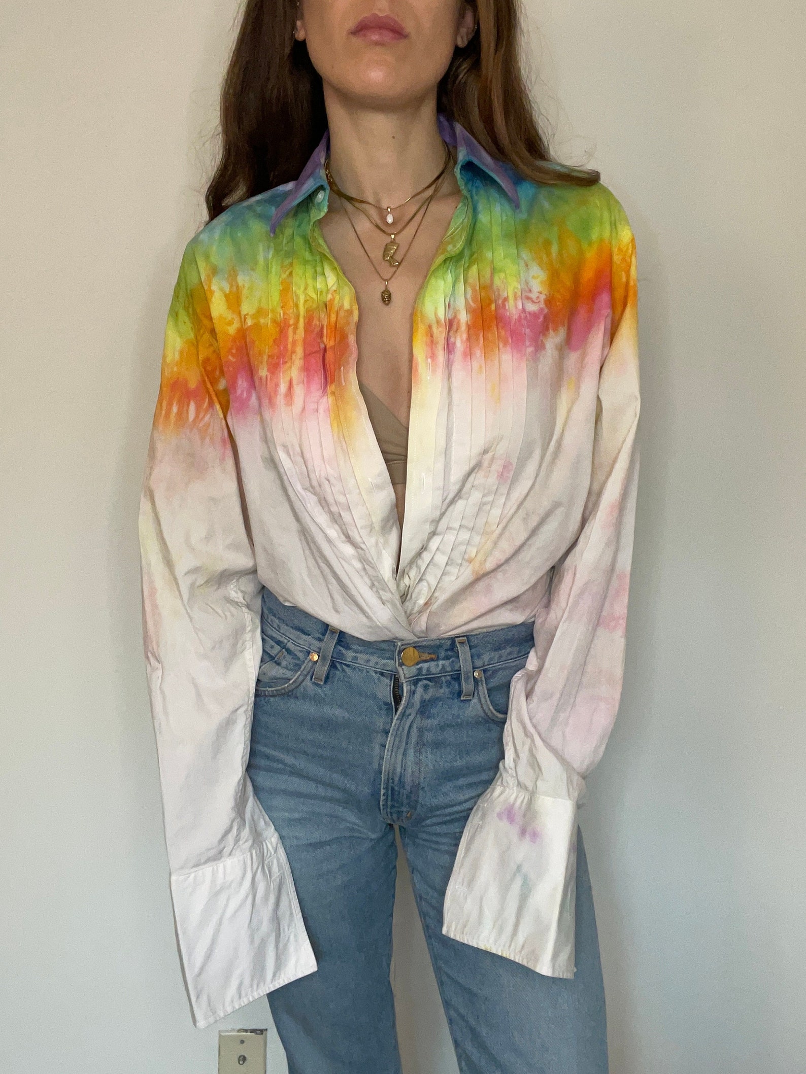 Rainbow Half Tie Dye Tuxedo Shirt (bill Blass) - Etsy
