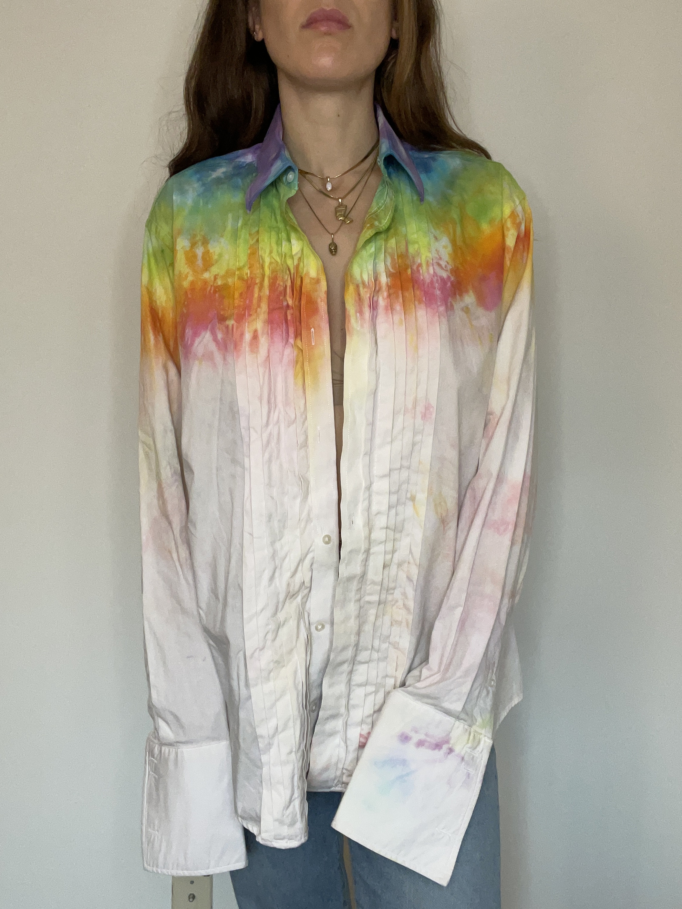 Rainbow Half Tie Dye Tuxedo Shirt (bill Blass) - Etsy