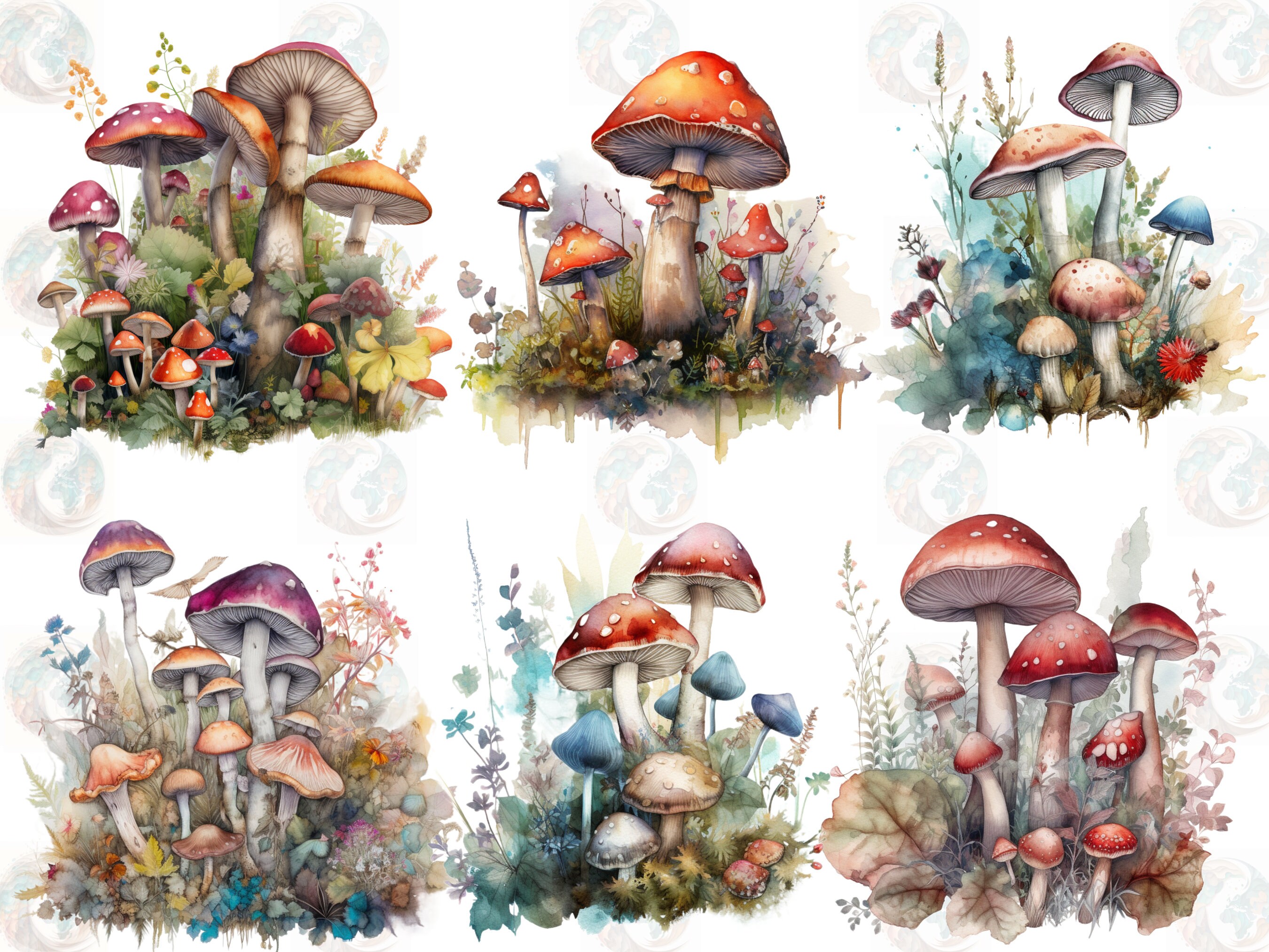 Mushroom Magic Watercolor Clipart - Cute Forest Toadstool Clip Art PNG ...