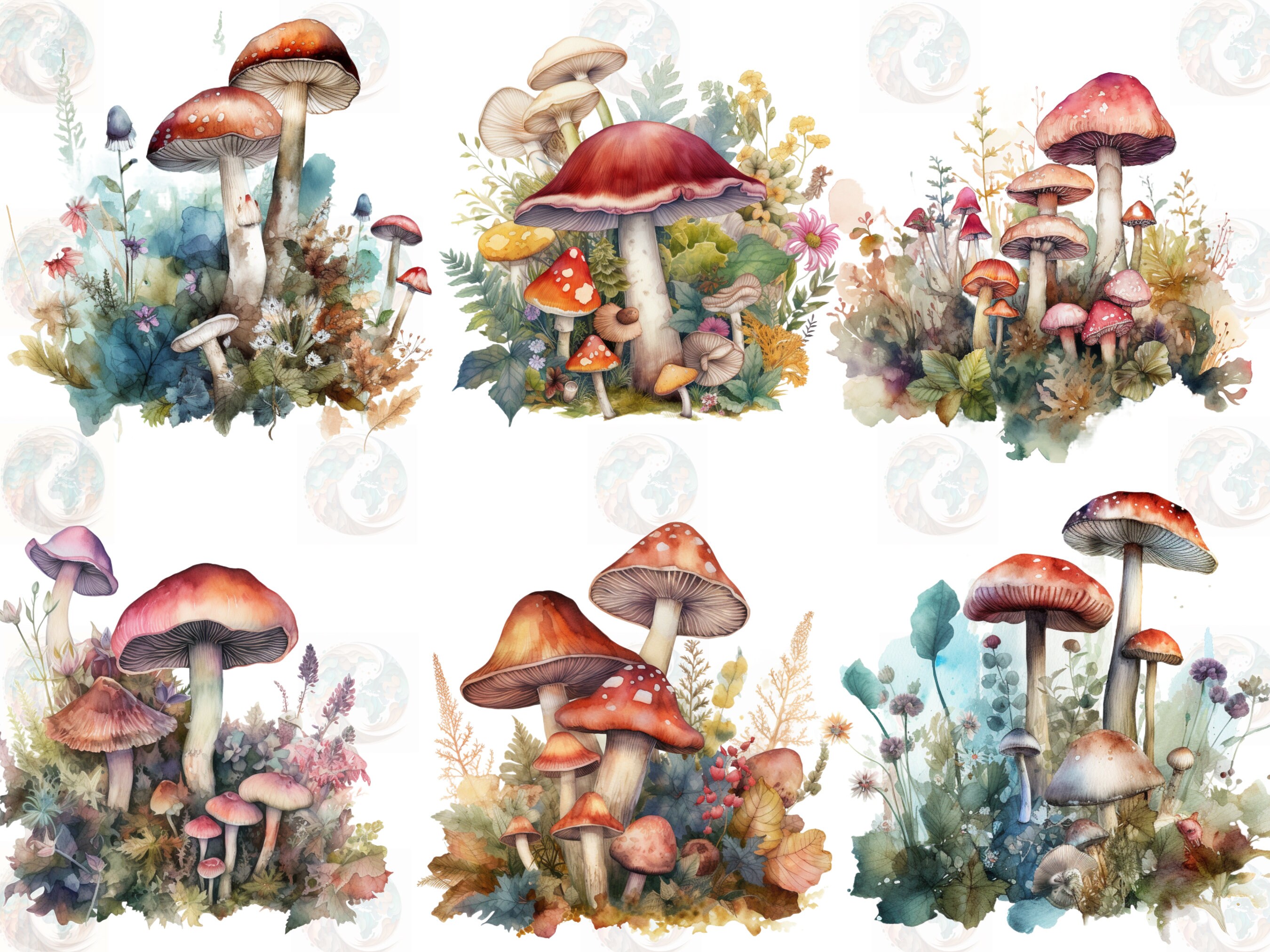 Mushroom Magic Watercolor Clipart - Cute Forest Toadstool Clip Art PNG ...