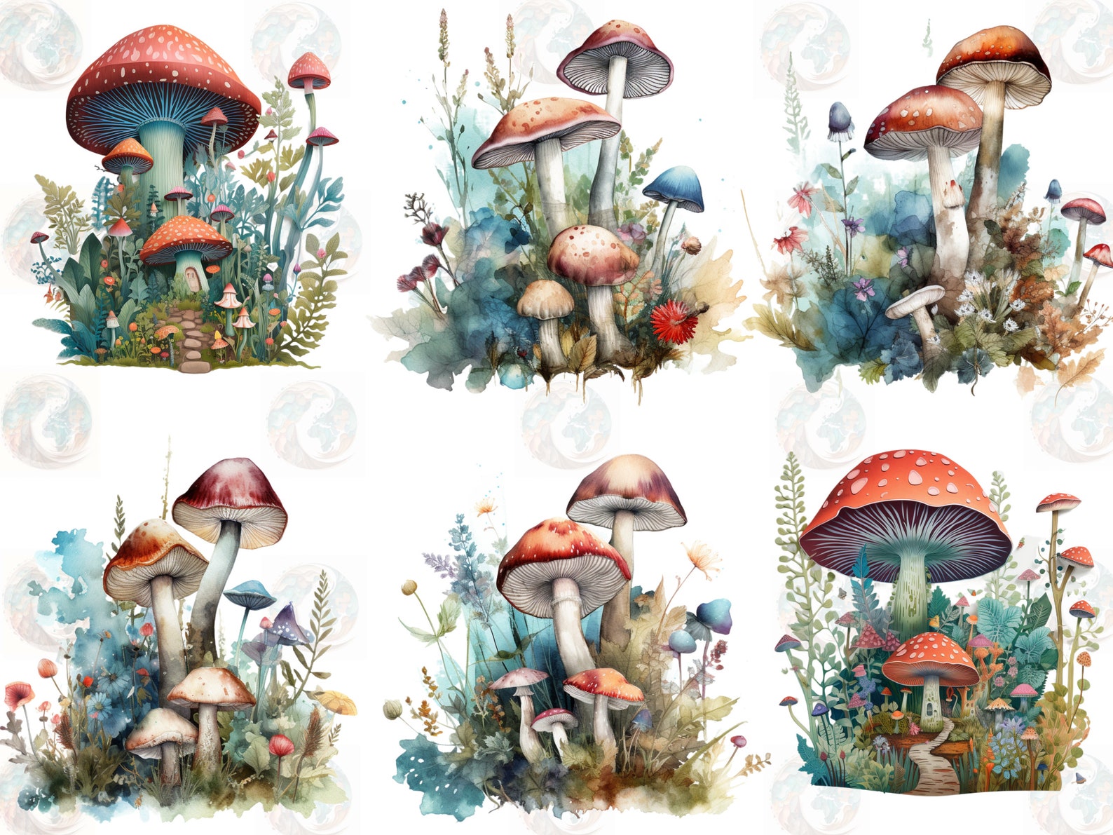 Mushroom Magic Watercolor Clipart - Cute Forest Toadstool Clip Art PNG ...