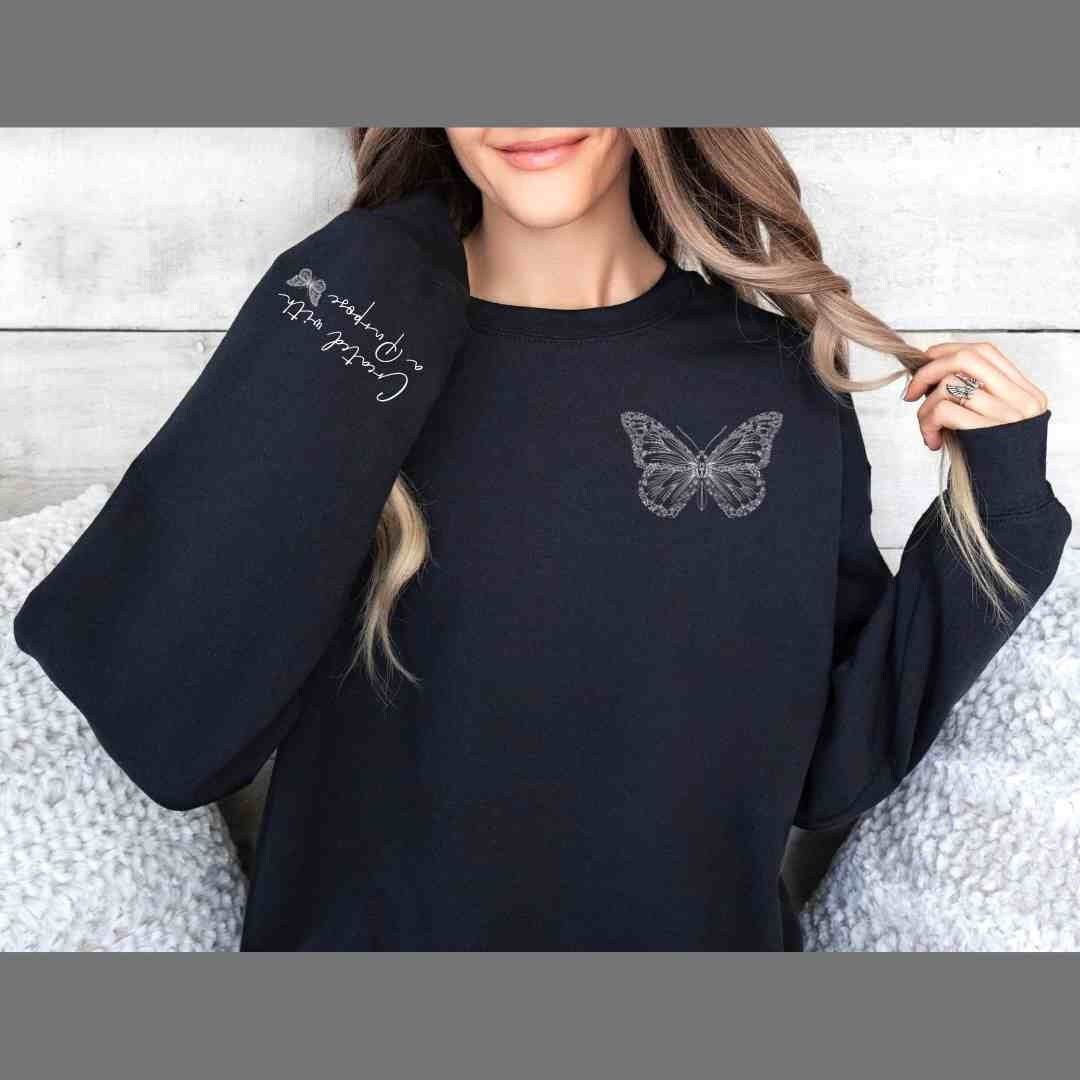 Created With a Purpose Sweatshirt, Butterfly Crewneck, Inspirational ...