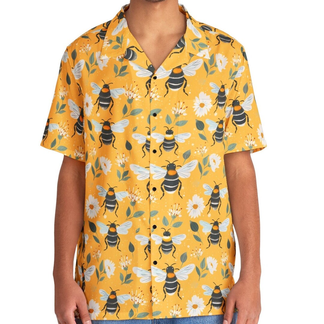 Bumblebee Hawaiian Shirt Bumble Bee Button up Bowling Shirt for Dad ...