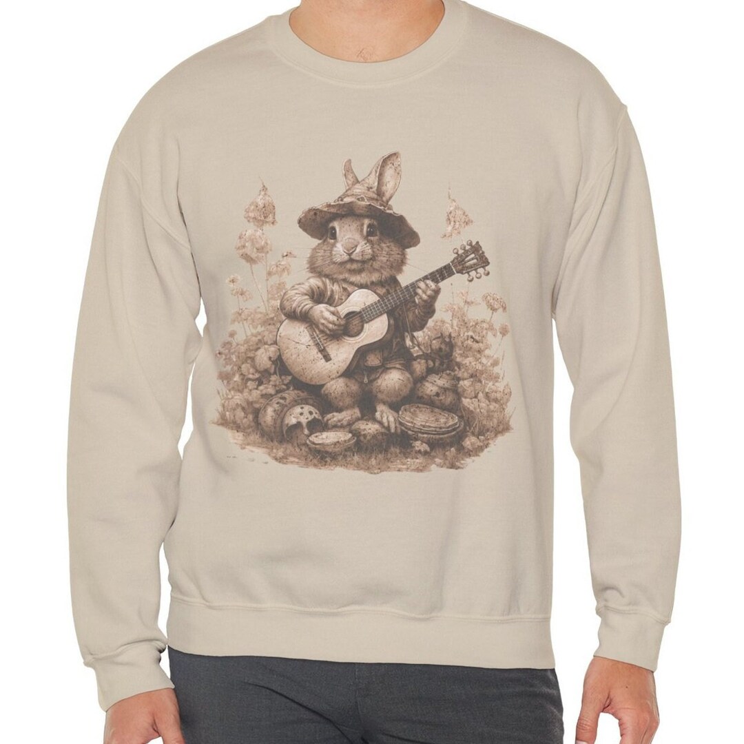Bunny Playing Guitar Crewneck Sweatshirt,rabbit Guitar Player Jumper ...