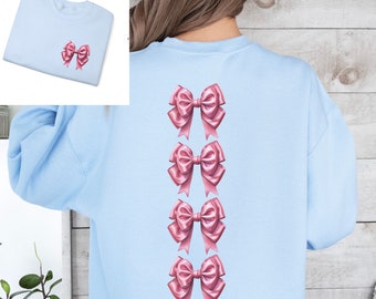 Coquette Girly Pink Bow With Pearls Heart Sweatshirt, Trendy Cute Soft ...