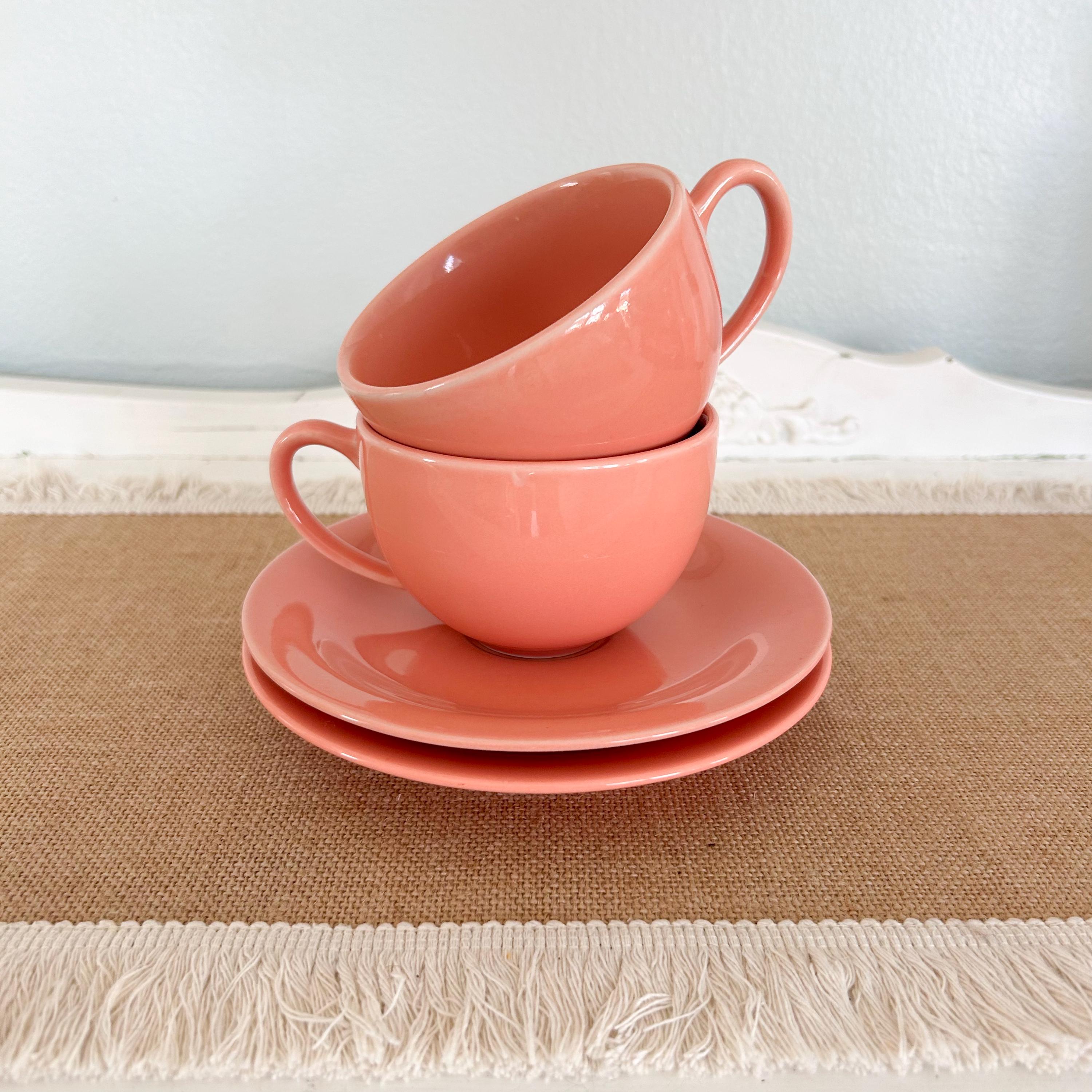 Vintage Pottery Barn Coffee Mugs and Saucers, 1990s, Central Perk, Pink ...