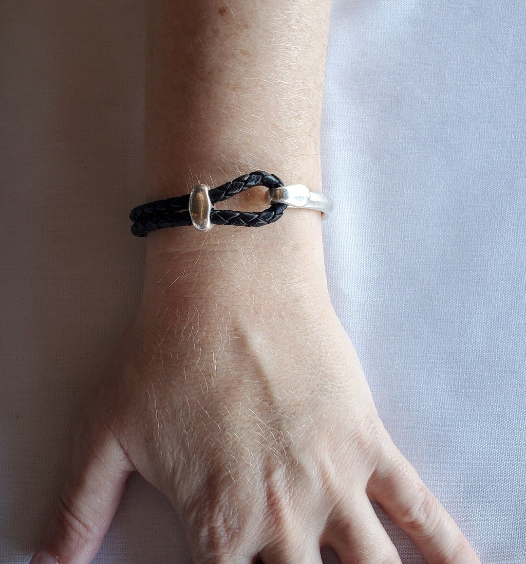 Silver Half-wrist Clasp and Leather Bracelet - Etsy