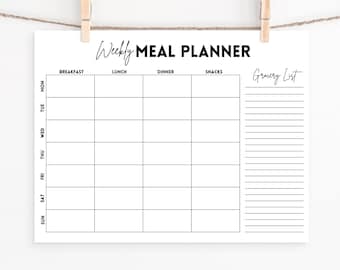 Minimal Meal Planner Printable Meal Planner for Fridge - Etsy