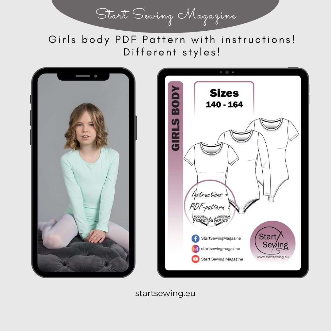 Girls's Bodysuit PDF Sewing Pattern 140-164 With Instructions (eng, Ger ...