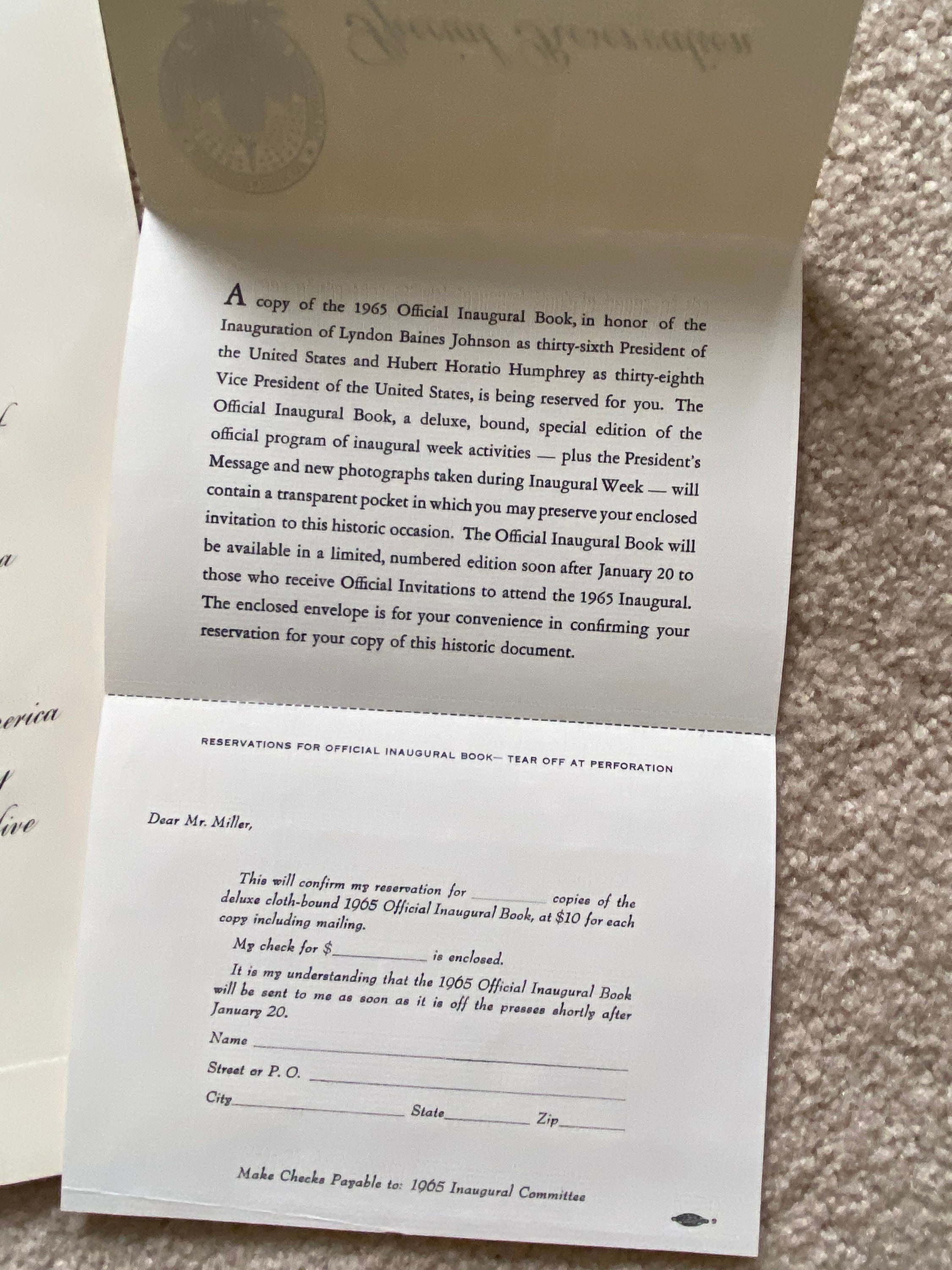 1965 Lyndon Johnson Inauguration Invitation Application - Etsy