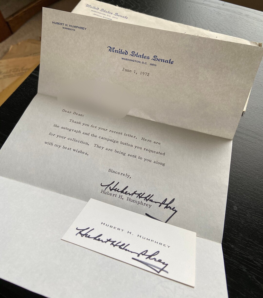 Hubert H. Humphrey Letter and Signature Card - Etsy
